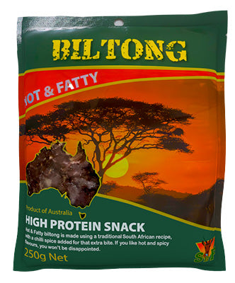Hot and Fatty Biltong 250g – Springbok Foods